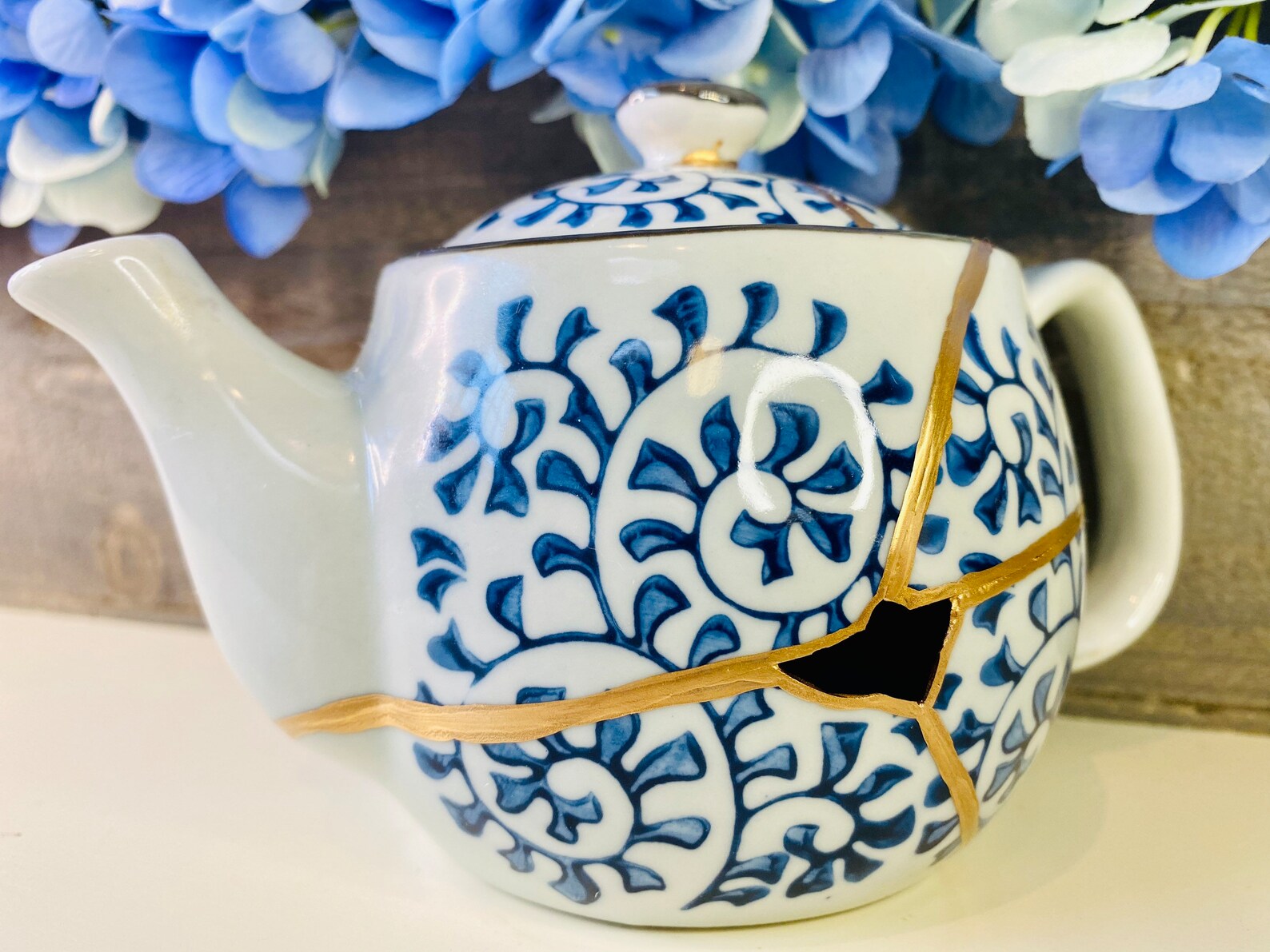 Kintsugi Teapot Kintsugi Blue and White Teapot Kintsugi - Etsy