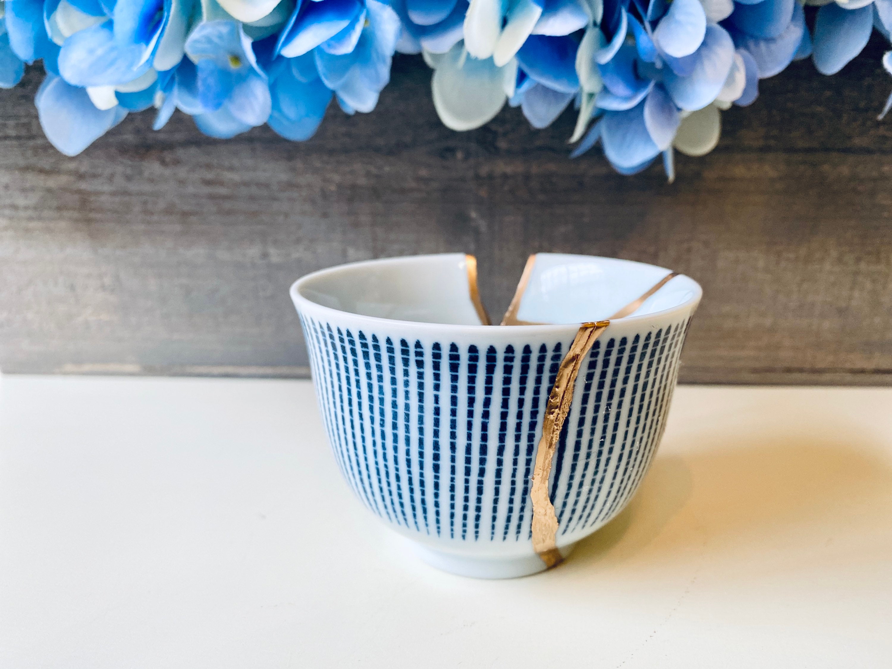 Kintsugi Bowl Kintsugi Blue Striped Teacup Kintsugi Pottery - Etsy