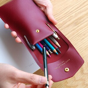 Thin Pencil Case 6 Colors Snap Button PU Leather Pouch Stationery ...