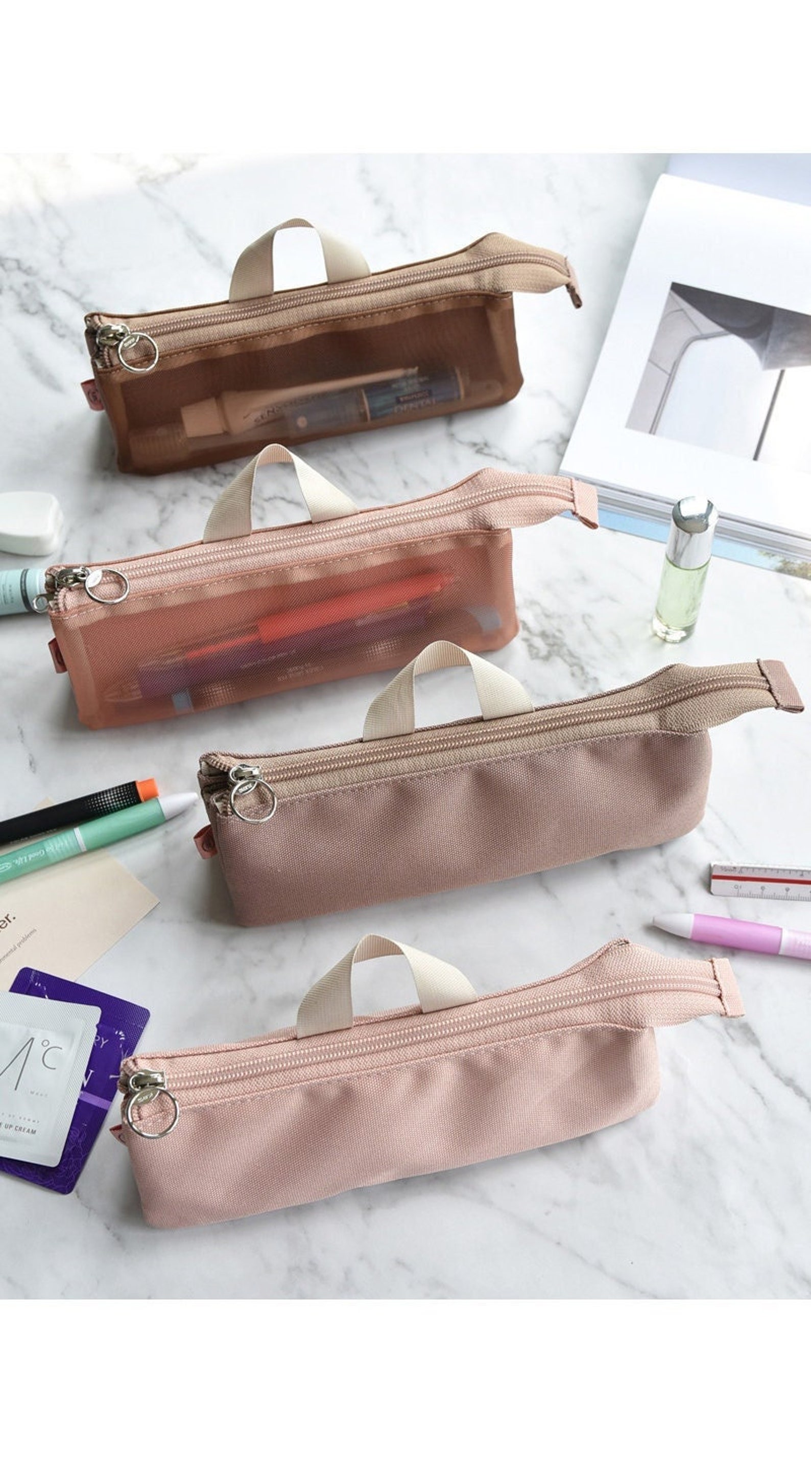 Unique Design Mesh Pencil Case 4 Colors Compact Travel Pouch Multi ...