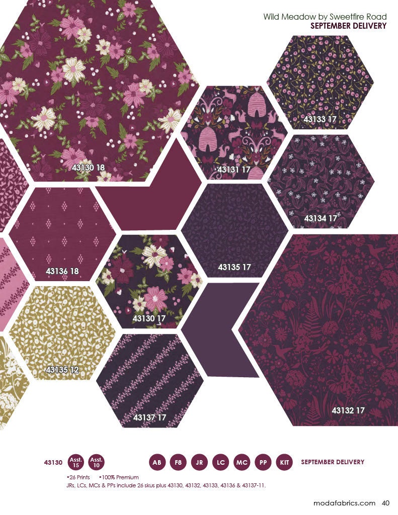 Moda Fabrics - WILD MEADOW - Quilt Fabric-by-the-1/2 Yard by Sweetfire ...