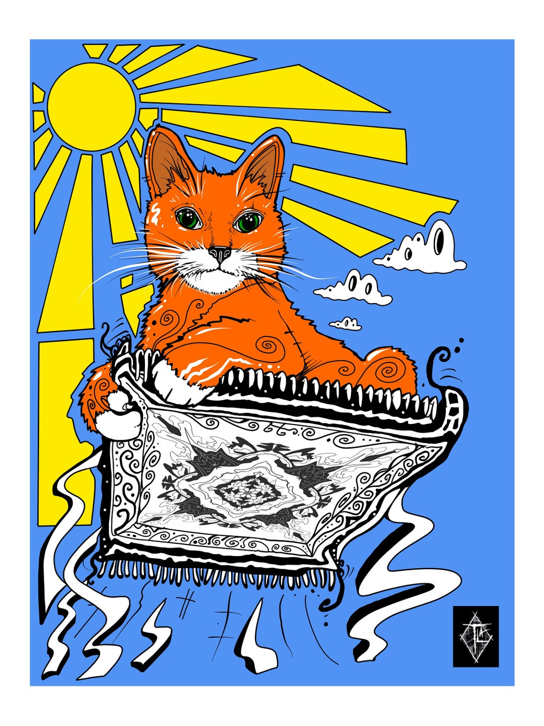 Ginger and the Magic Carpet - Cat - Art - Gift - Gifts - Boho - Witch ...