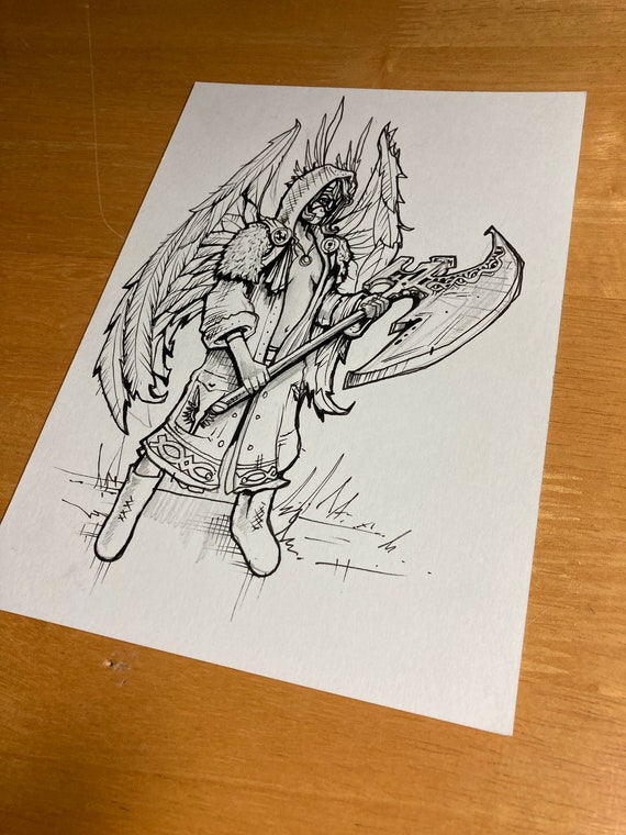 Art & Collectibles Drawing & Illustration Valkyrie III Original Pen ...