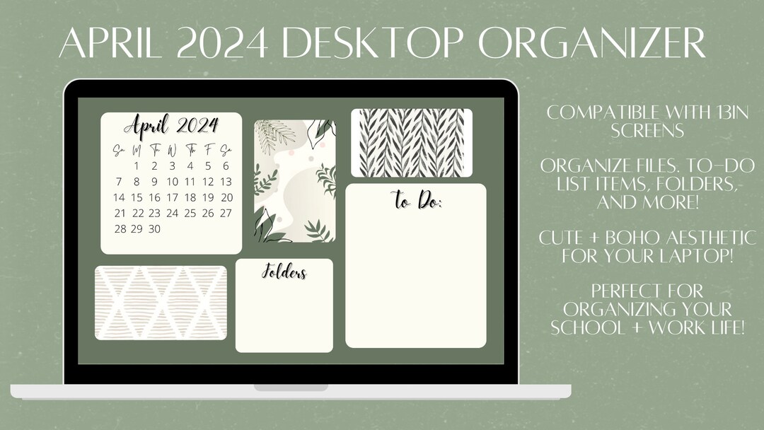 April 2024 Desktop Organizer MacBook Screensaver Boho Calendar ...