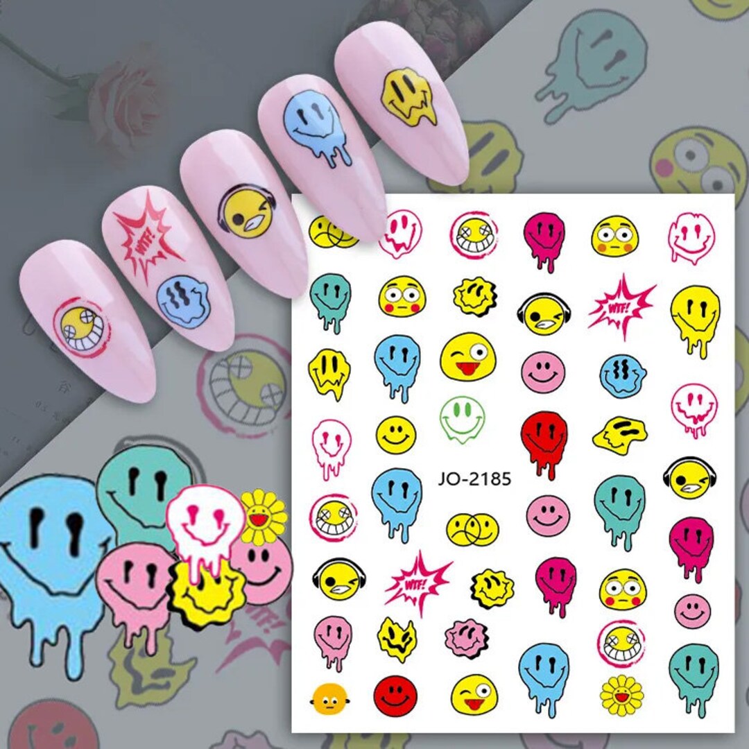 Melted Smile Emoji Nail Stickers: Indie Nail Art Decals - Etsy