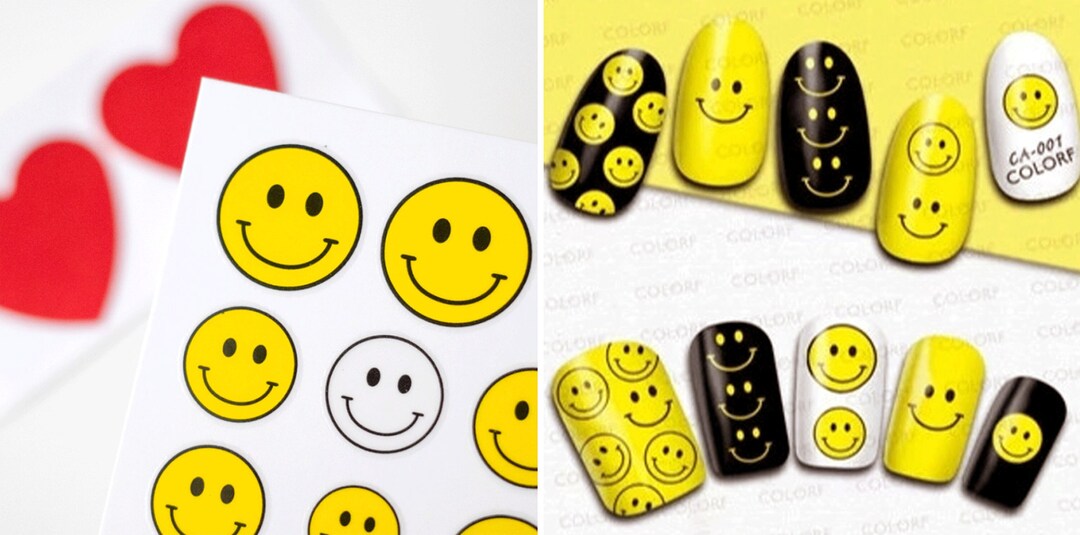 Smiley Face Nail Stickers; Indie Emoji Nail Art Decals - Etsy