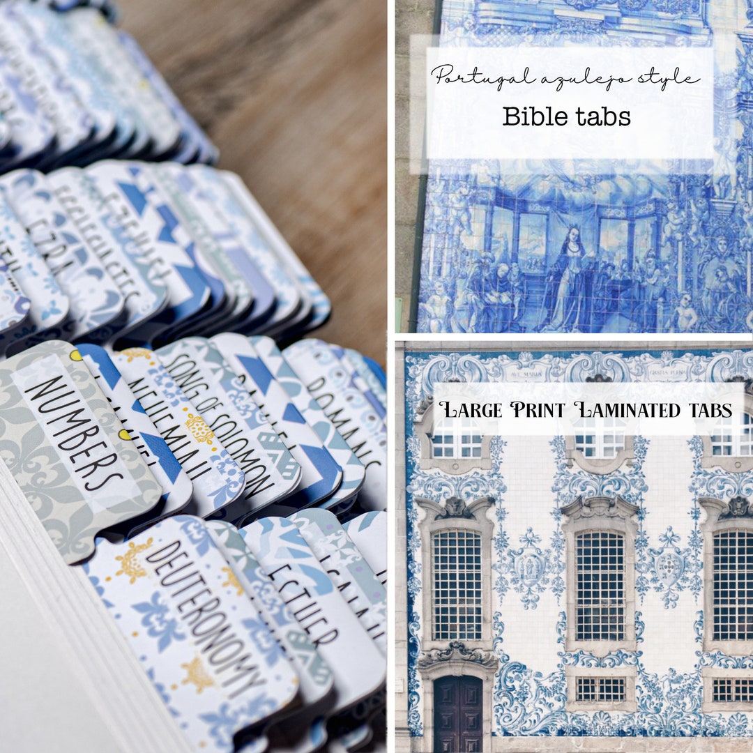 Blue Bible Tabs Laminated Men's Bible Study Portugal Theme large Print ...