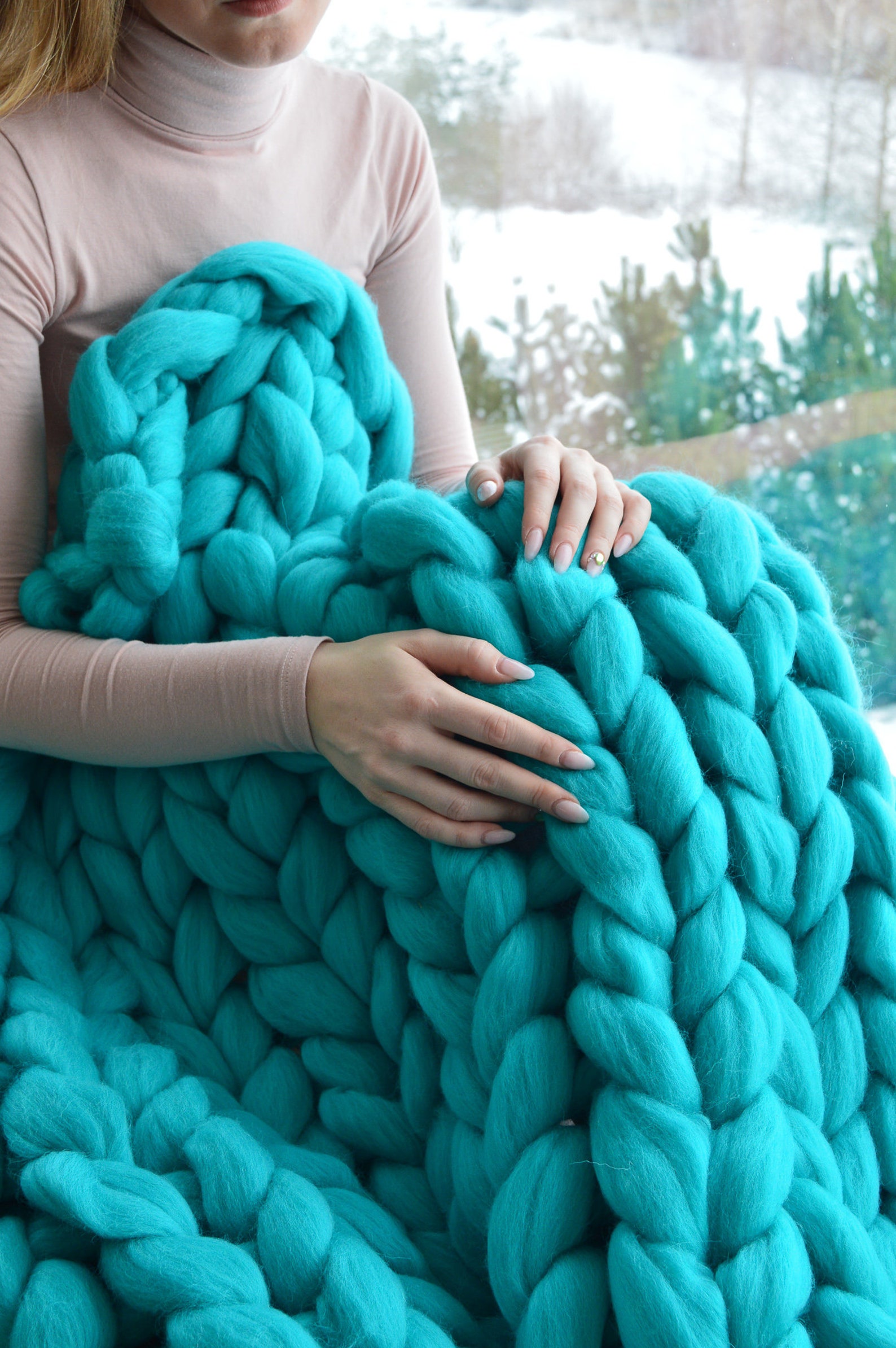 Chunky Türkis Decke stricken Wolle Bulky gemütliche Decke | Etsy