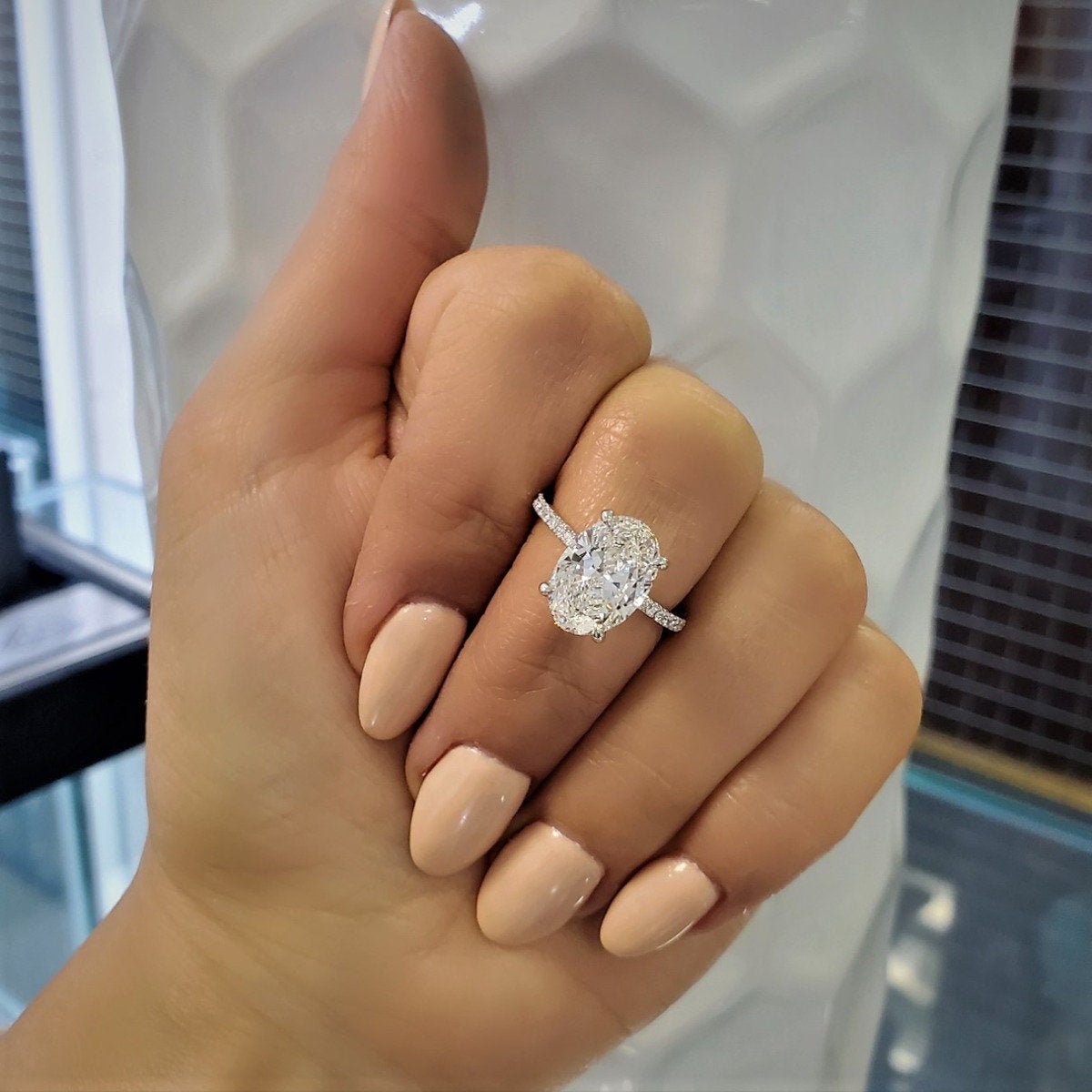 Oval Hidden Halo Engagement Ring 3 5ct Oval Cut Moissanite Etsy
