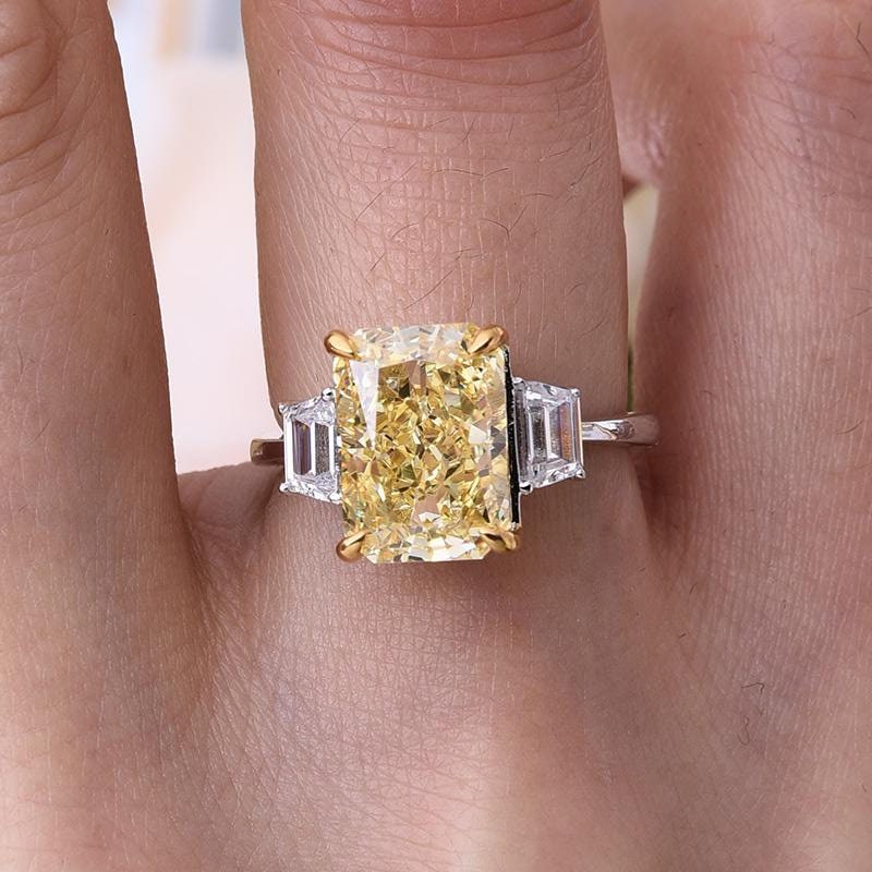 Three Stone Engagement Ring 3 CT Radiant Cut Yellow Sapphire | Etsy