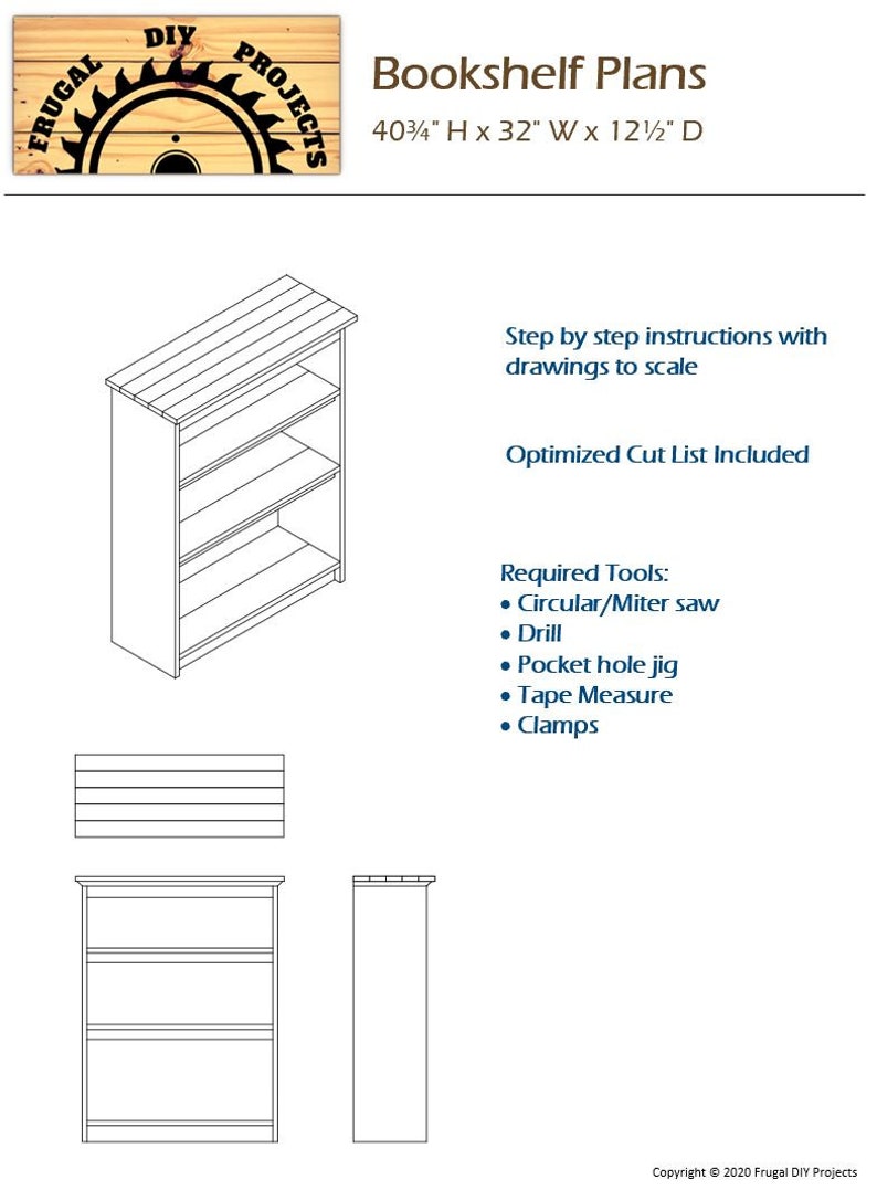 DIY Bookshelf Woodworking Plans - Etsy