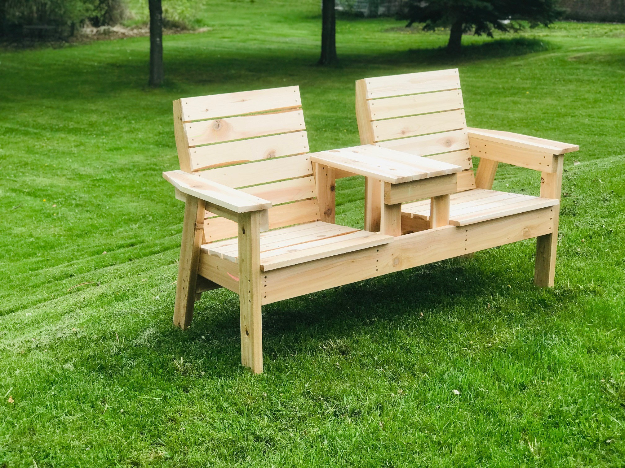 Double chair bench with table for sale store