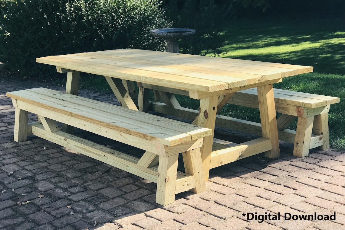 Easy DIY Farm Table With Matching Bench Woodworking Plans - Etsy