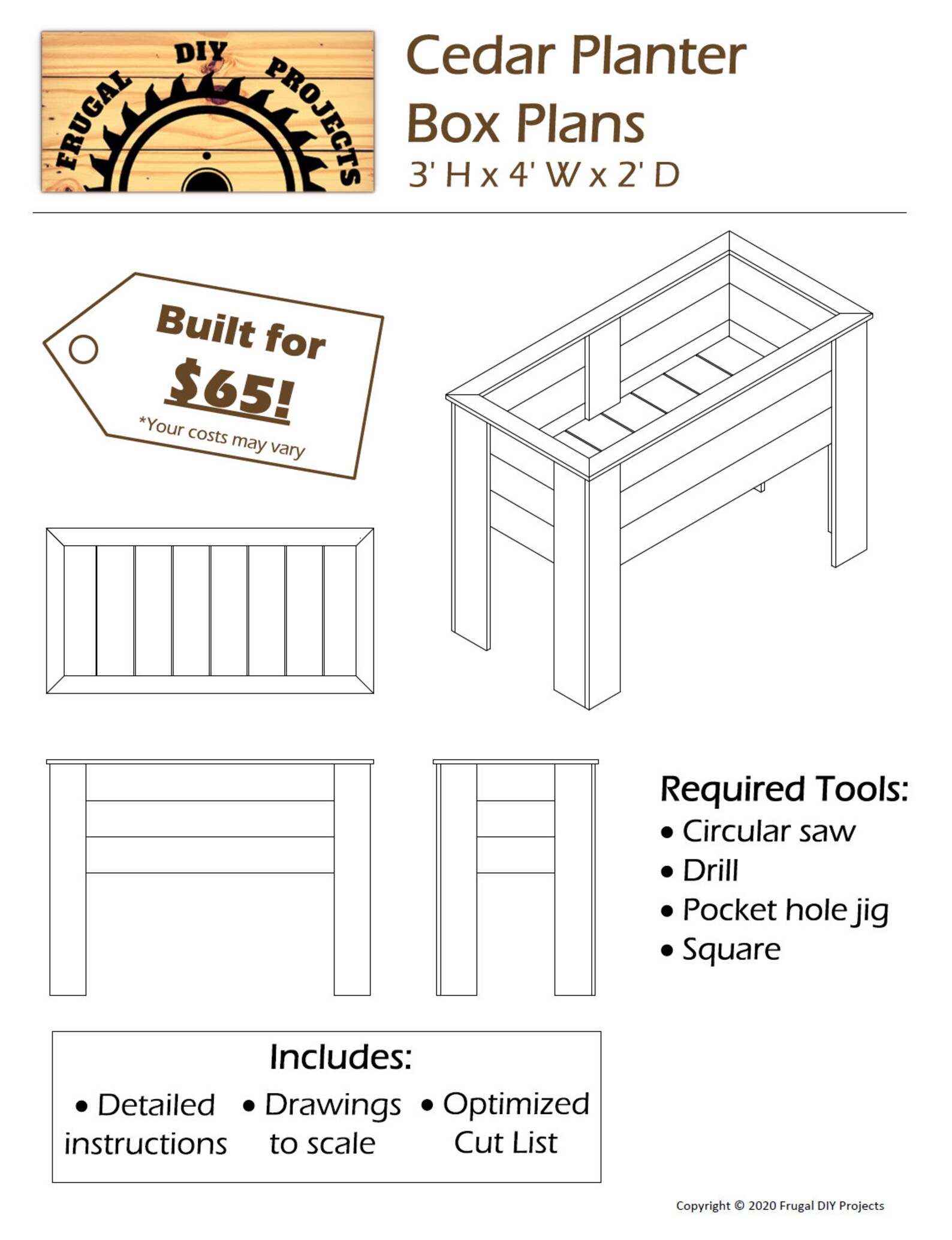DIY Cedar Planter Box Woodworking Plans - Etsy