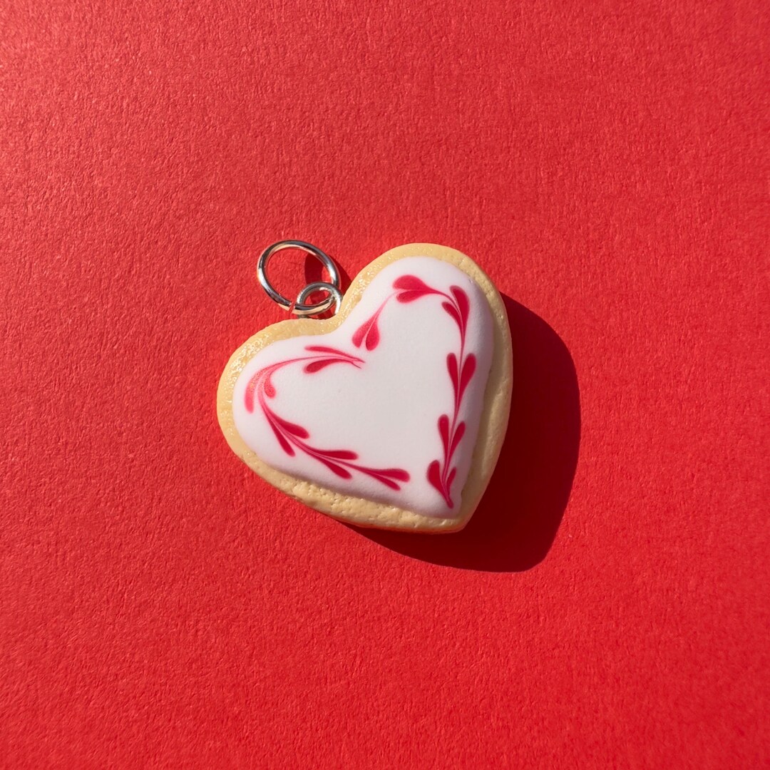 Handcrafted Polymer Clay White Heart Sugar Cookie Charm, Valentines ...