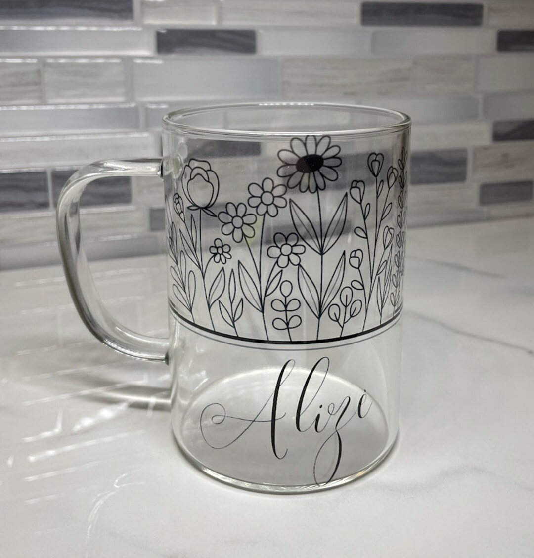 Custom Floral Glass Mug - Etsy