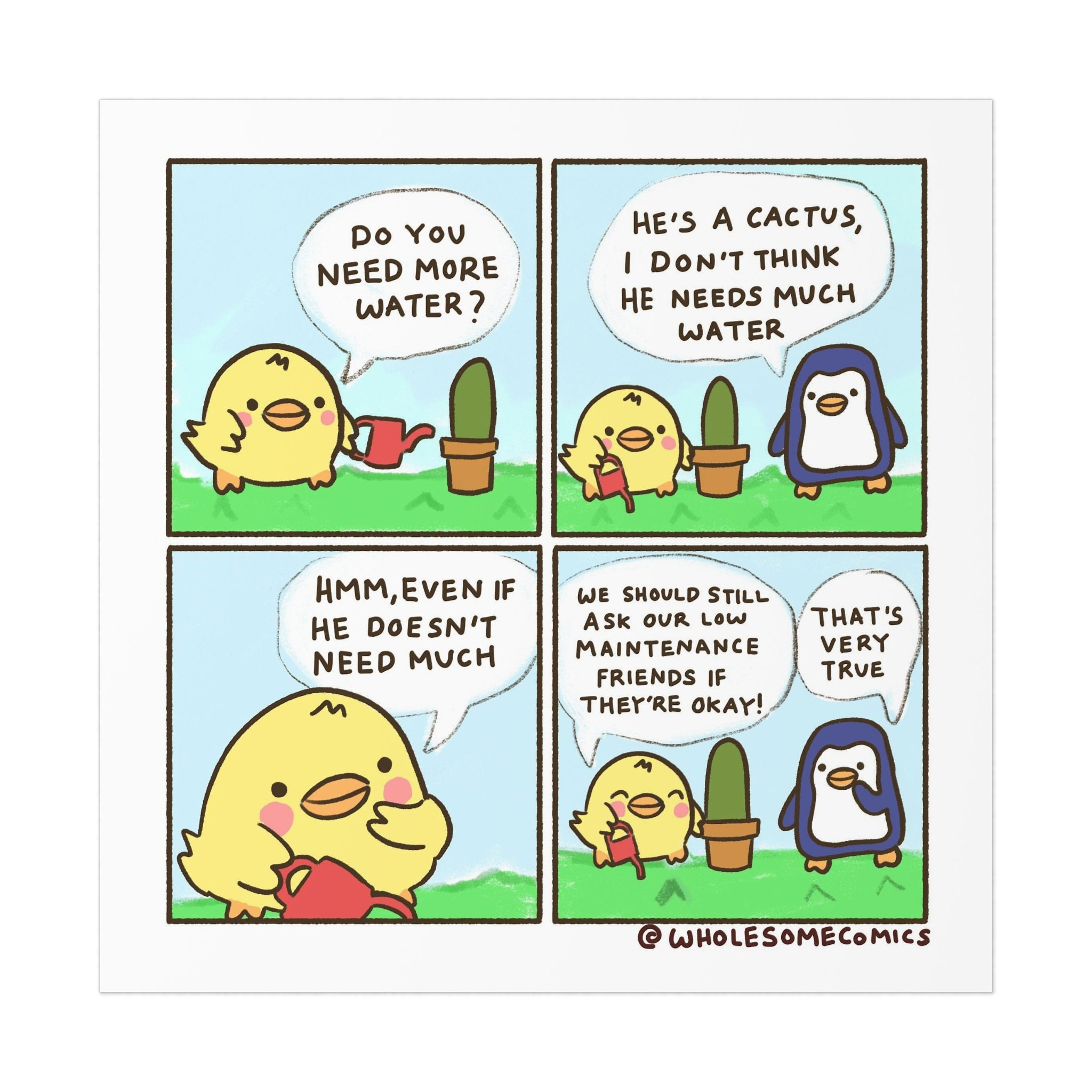 Cactus Friend Wholesome Comic Print Friendship Illustration Wall Art - Etsy