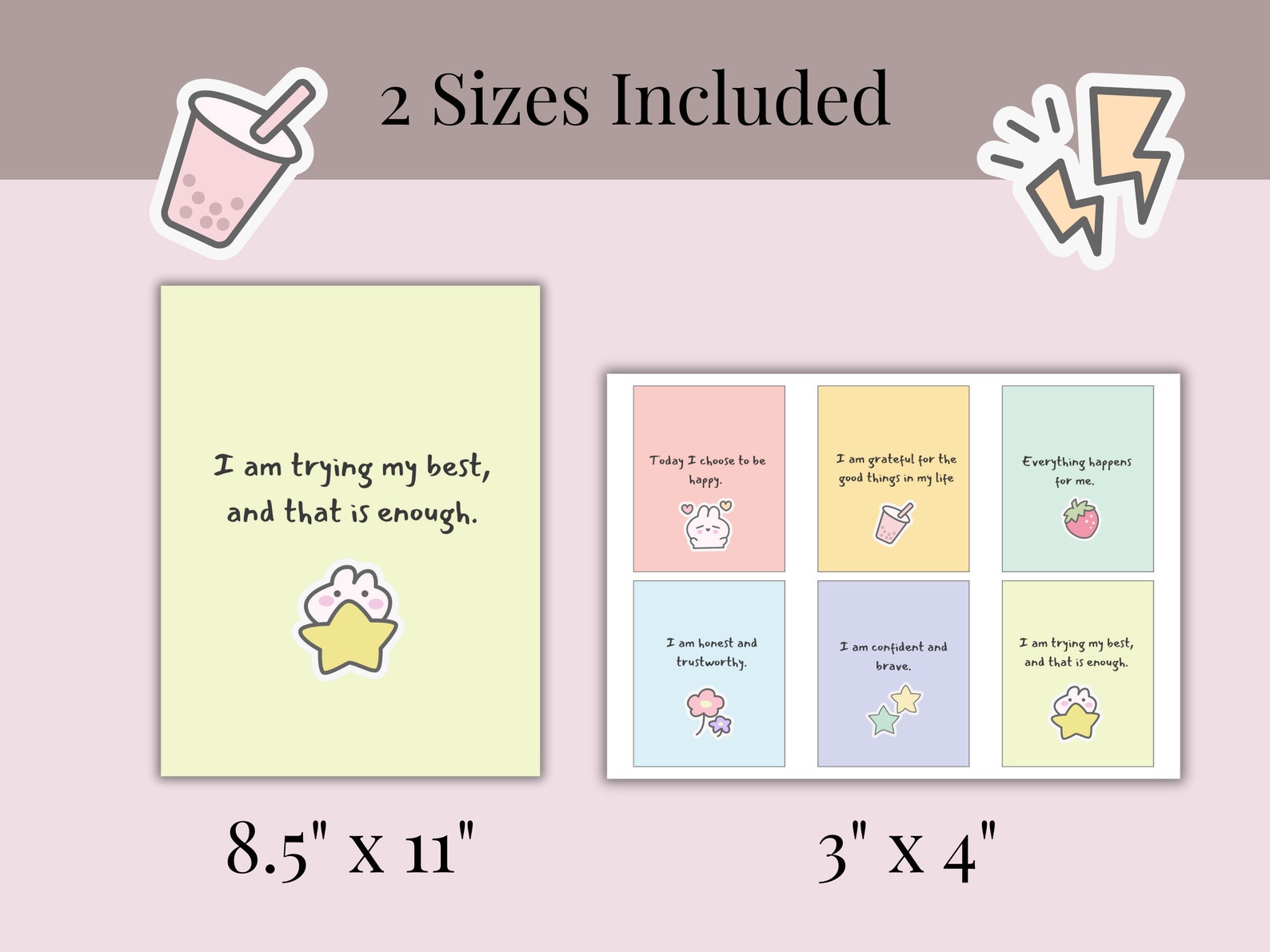 36 Kawaii Affirmation Cards for Kids Printable Digital Download PDF ...