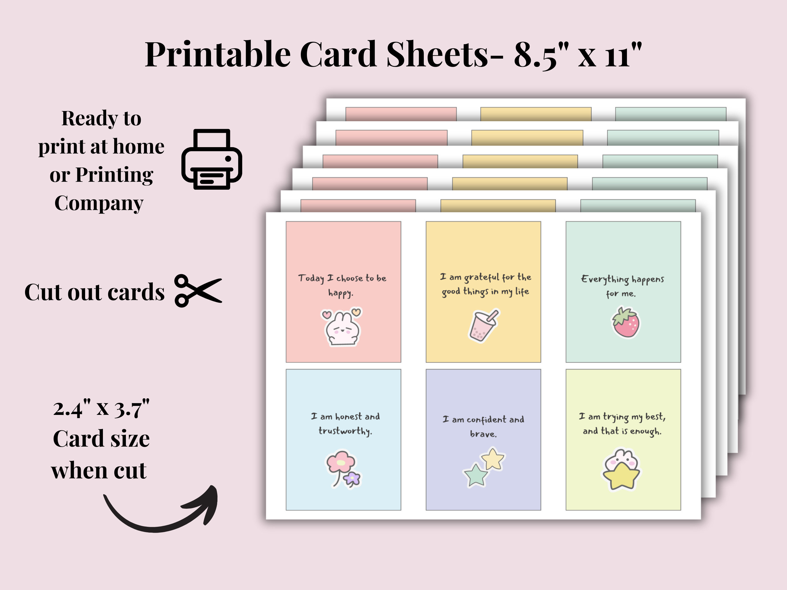 36 Kawaii Affirmation Cards for Kids Printable Digital Download PDF ...