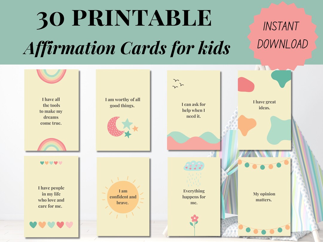 Children's Positive Affirmation Cards Set of 30 Digital Download PDF ...