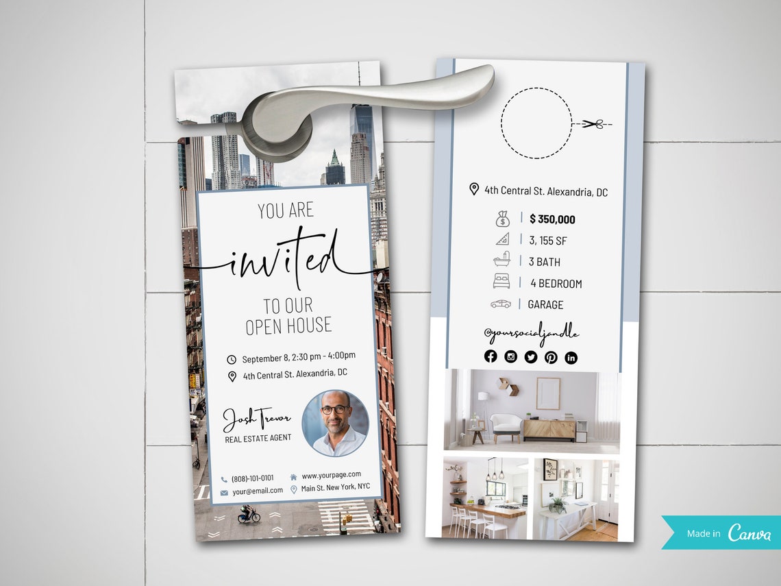 Real Estate Door Hanger Tag Modern Neighborhood Marketing - Etsy