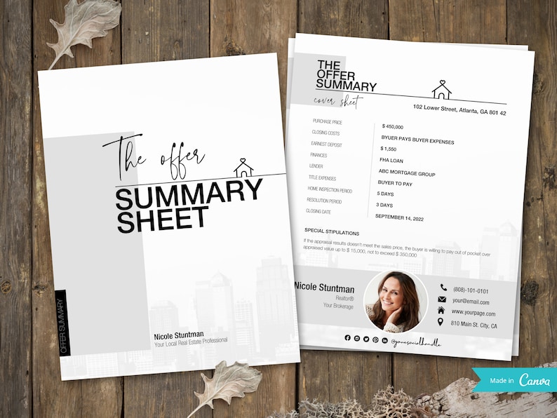 Real Estate Offer Summary | Offer Summary Sheet | Offer Cover Sheet ...