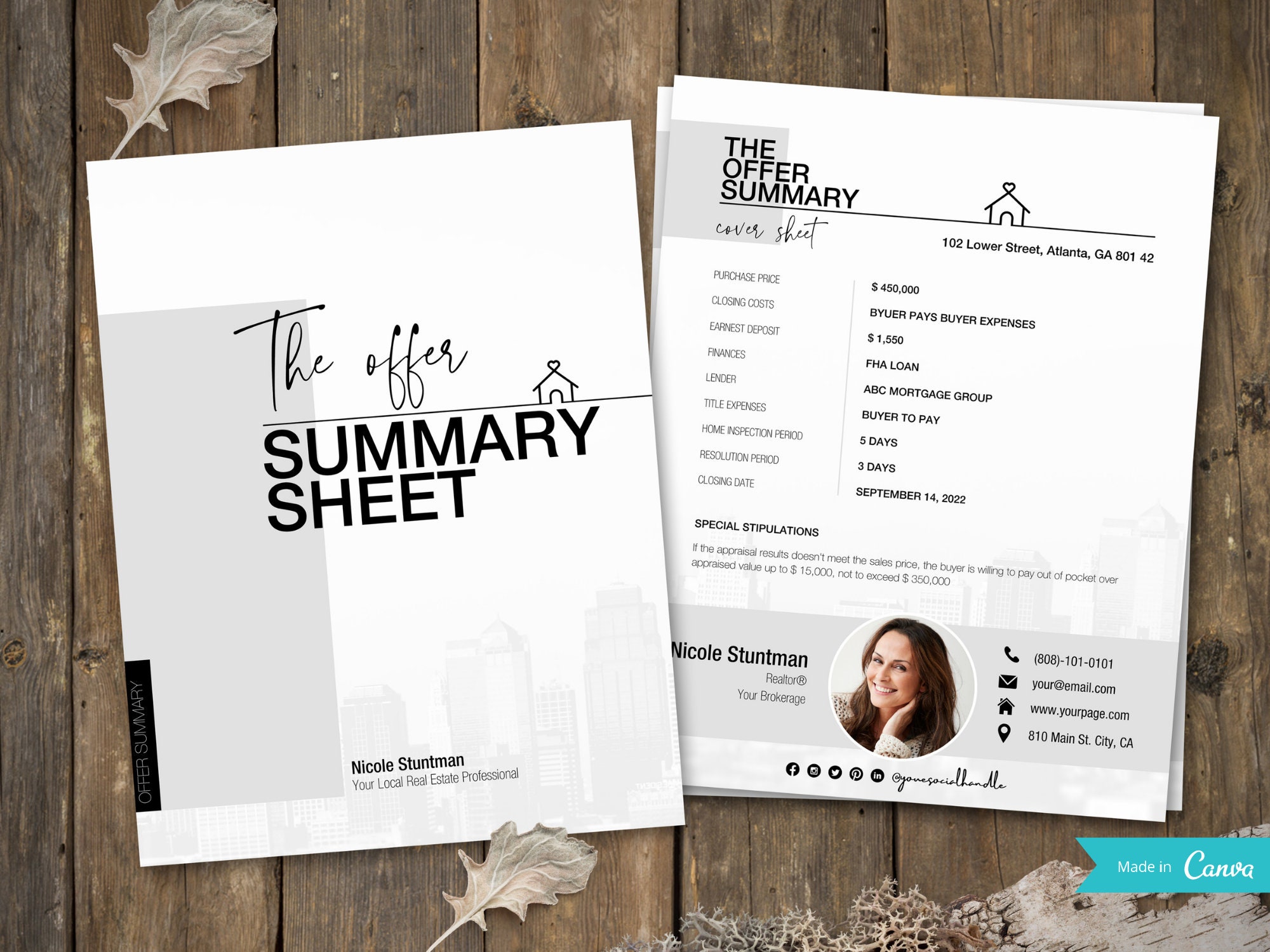 Real Estate Offer Summary Offer Summary Sheet Offer Cover Sheet Home ...