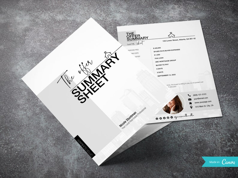 Real Estate Offer Summary | Offer Summary Sheet | Offer Cover Sheet ...