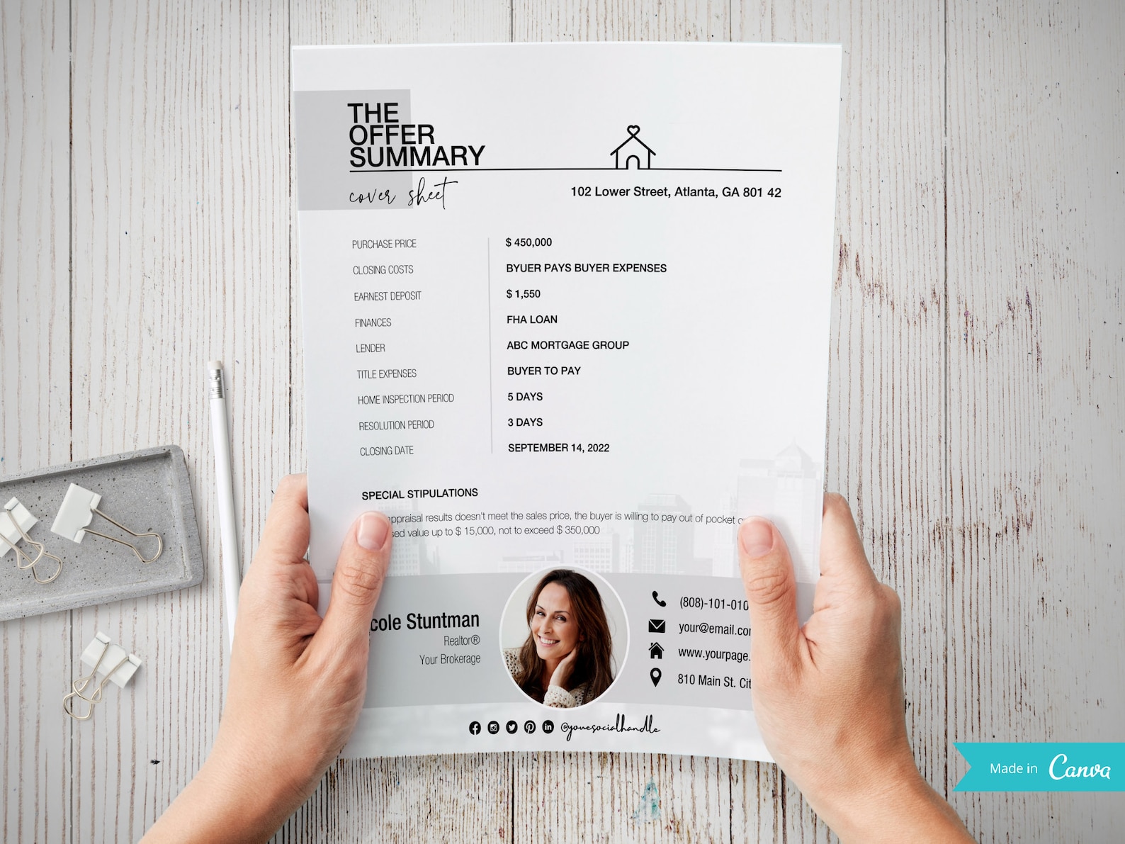 Real Estate Offer Summary | Offer Summary Sheet | Offer Cover Sheet ...