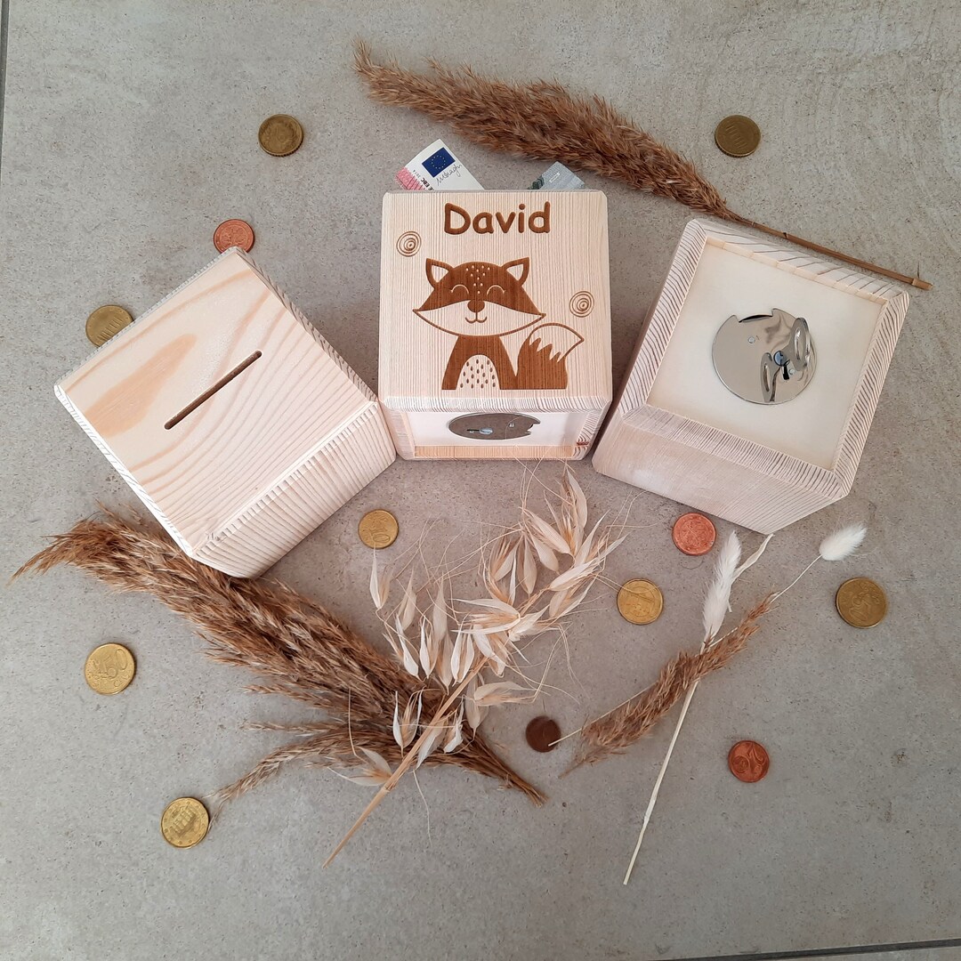 Wooden Money Box for Children or Babies Personalized With - Etsy
