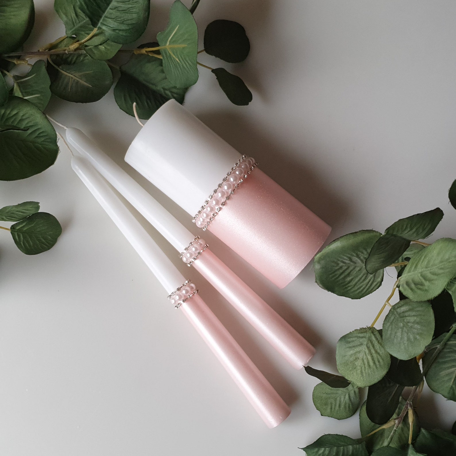 Ivory Wedding Unity Candle Set Pearl Beaded Pillar Candle - Etsy