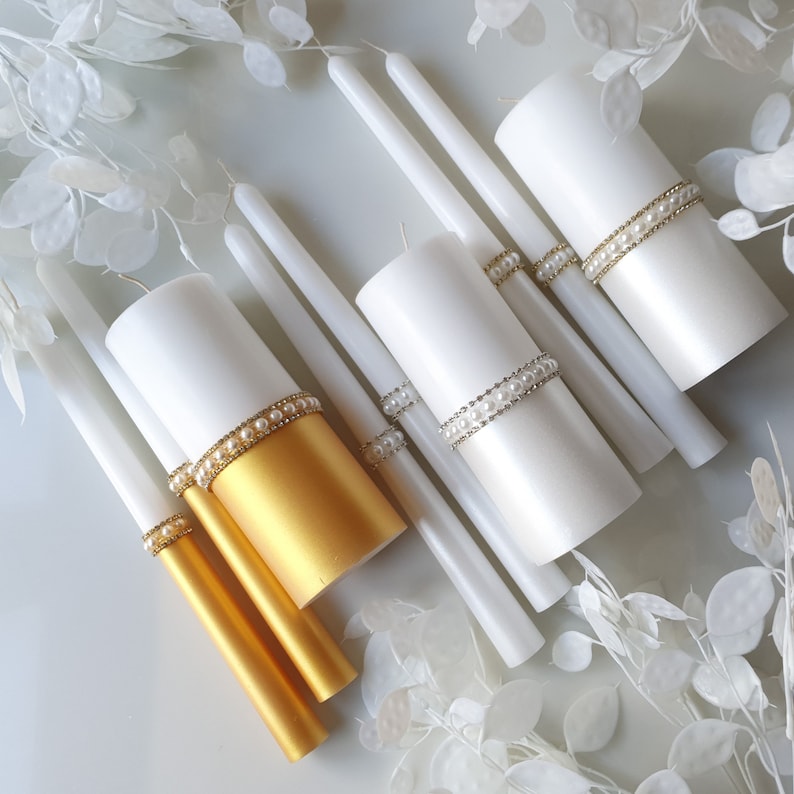 Ivory Wedding Unity Candle Set Pearl Beaded Pillar Candle - Etsy