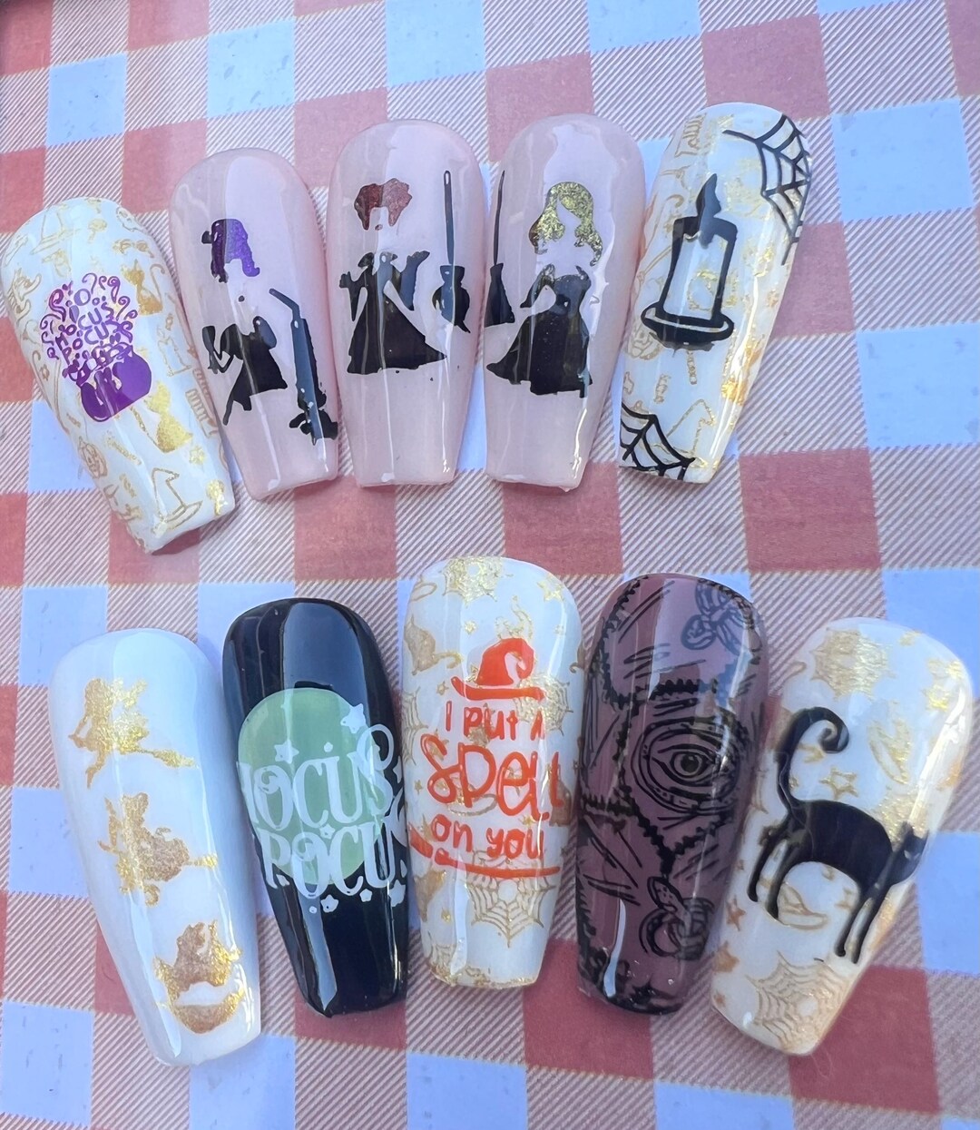 Hocus Pocus Halloween Inspired Press on Nails: White, Brown and Black ...