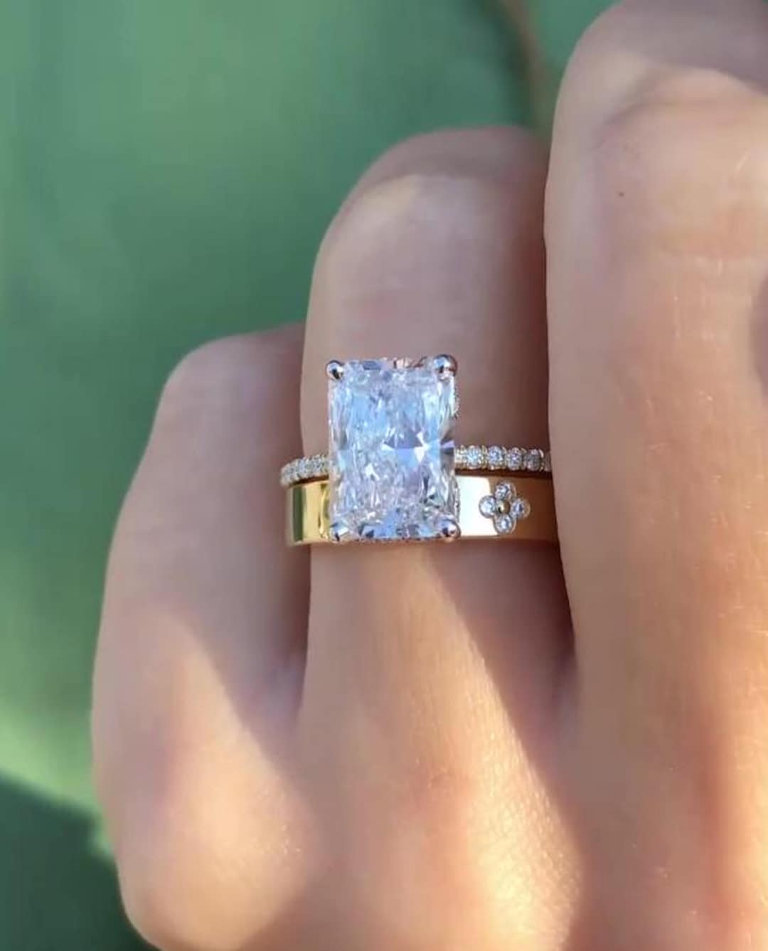 Buy Dainty White Radiant Cut Diamond Solitaire Bridal Wedding Set and ...