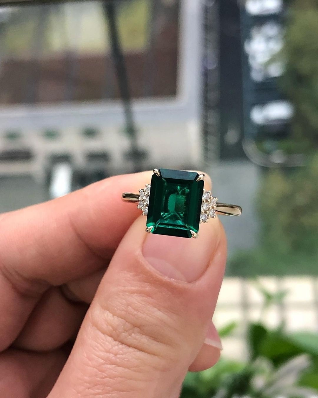 Fancy Green Color Emerald Cut CZ Diamond Solitaire Wedding and ...