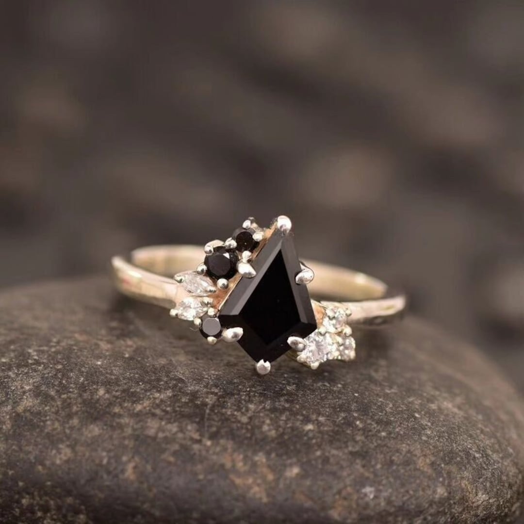 Black Kite Cut Moissanite Ring Solitaire Wedding Ring Party Wear ...