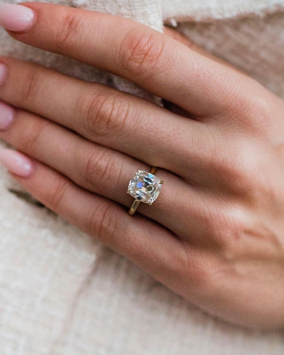 White Cushion Cut CZ Diamond Solitaire Ring – Double Claw Engagement ...