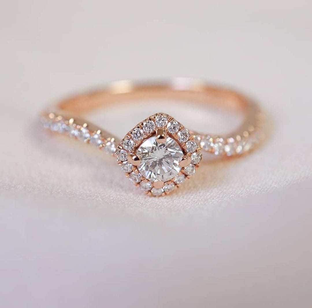 White Round Cut Diamond Halo Ring | Custom Order in Silver, Gold With ...