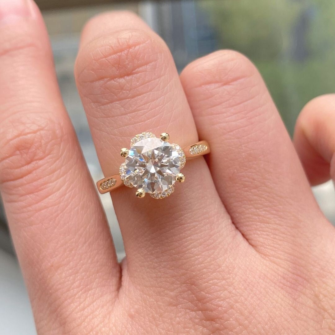 White Round Cut Diamond Solitaire Ring | Custom Order in Silver, Gold ...
