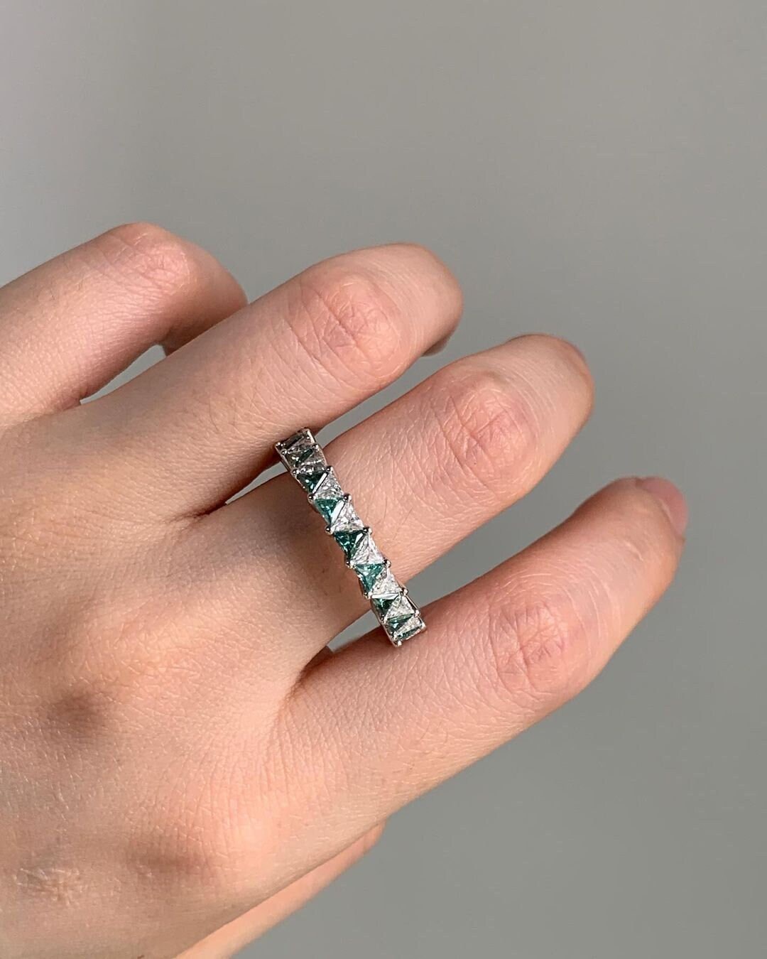 White and Green Triangle Cut CZ Diamond Prong Perfect Proposal and Best ...