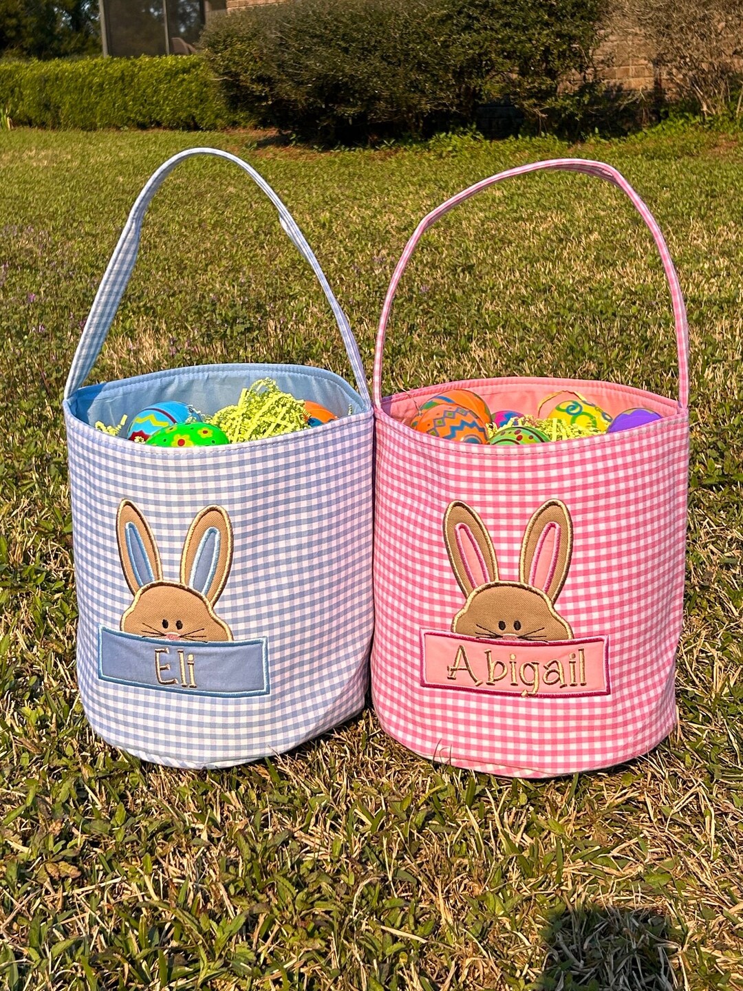 Personalized Gingham Easter Basket With Bunny - Etsy