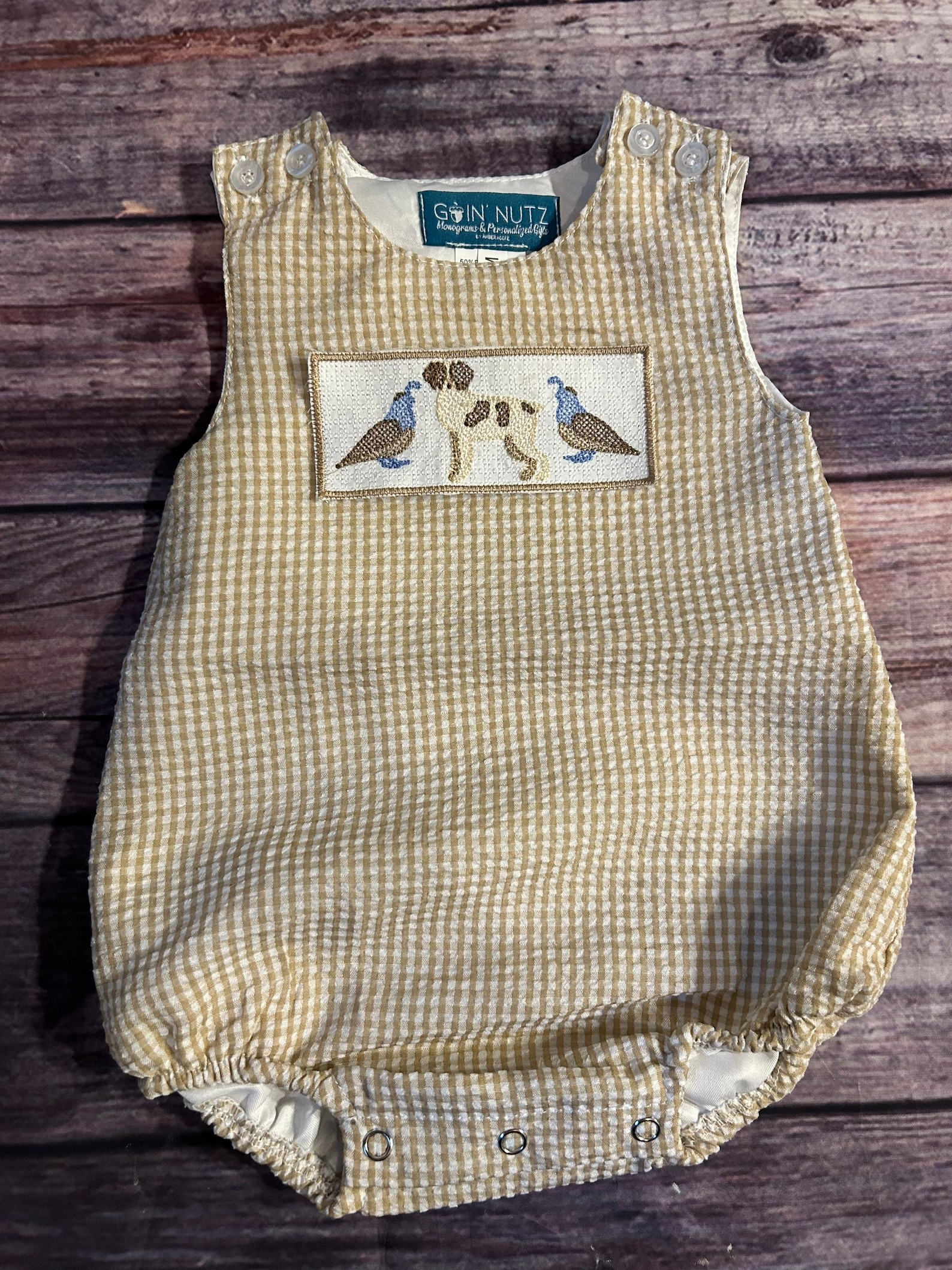 Quail and Spaniel Baby Boy Tan Seersucker Bubble - Etsy