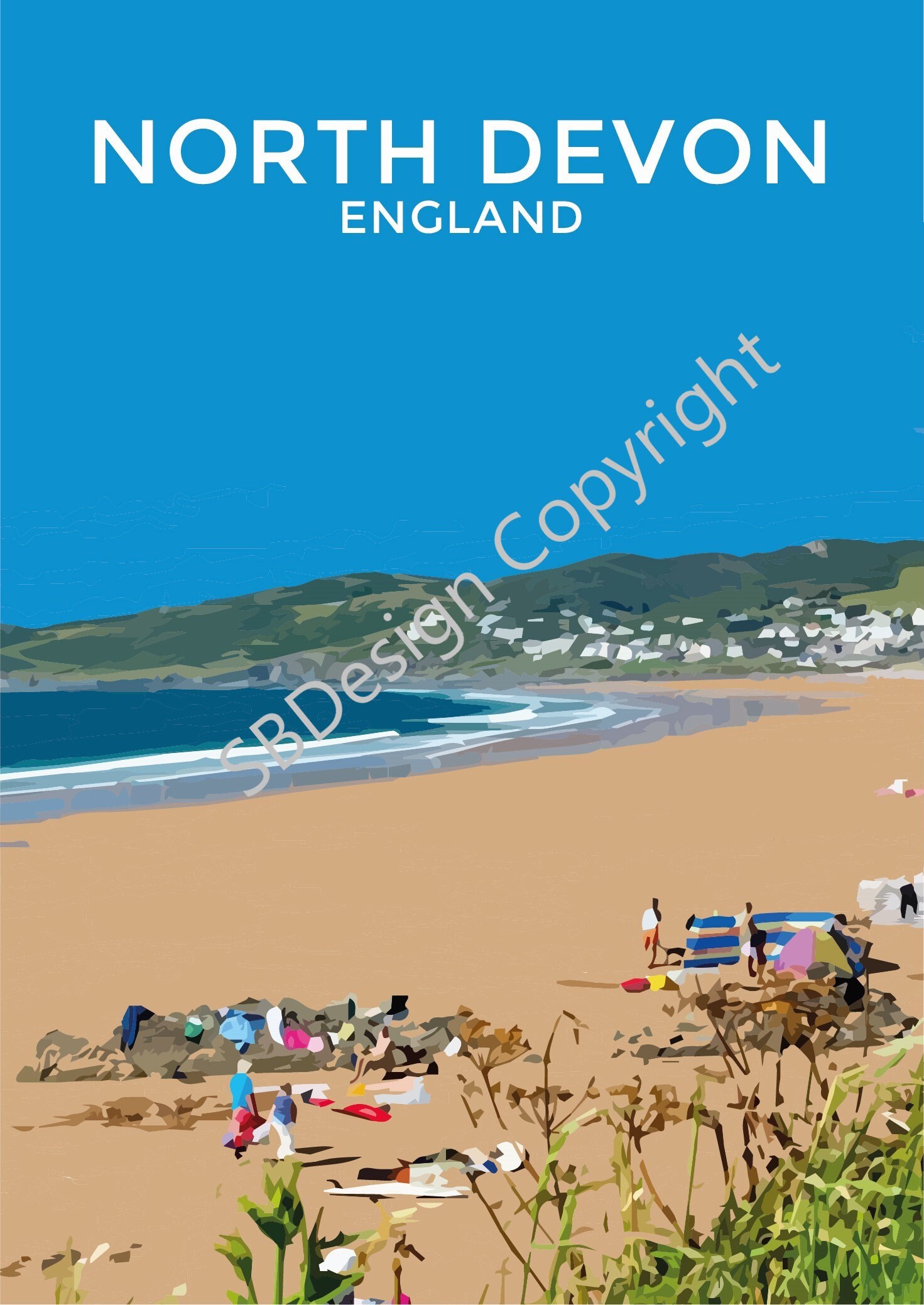 North Devon art print travel poster gift coastal illustration wall art ...