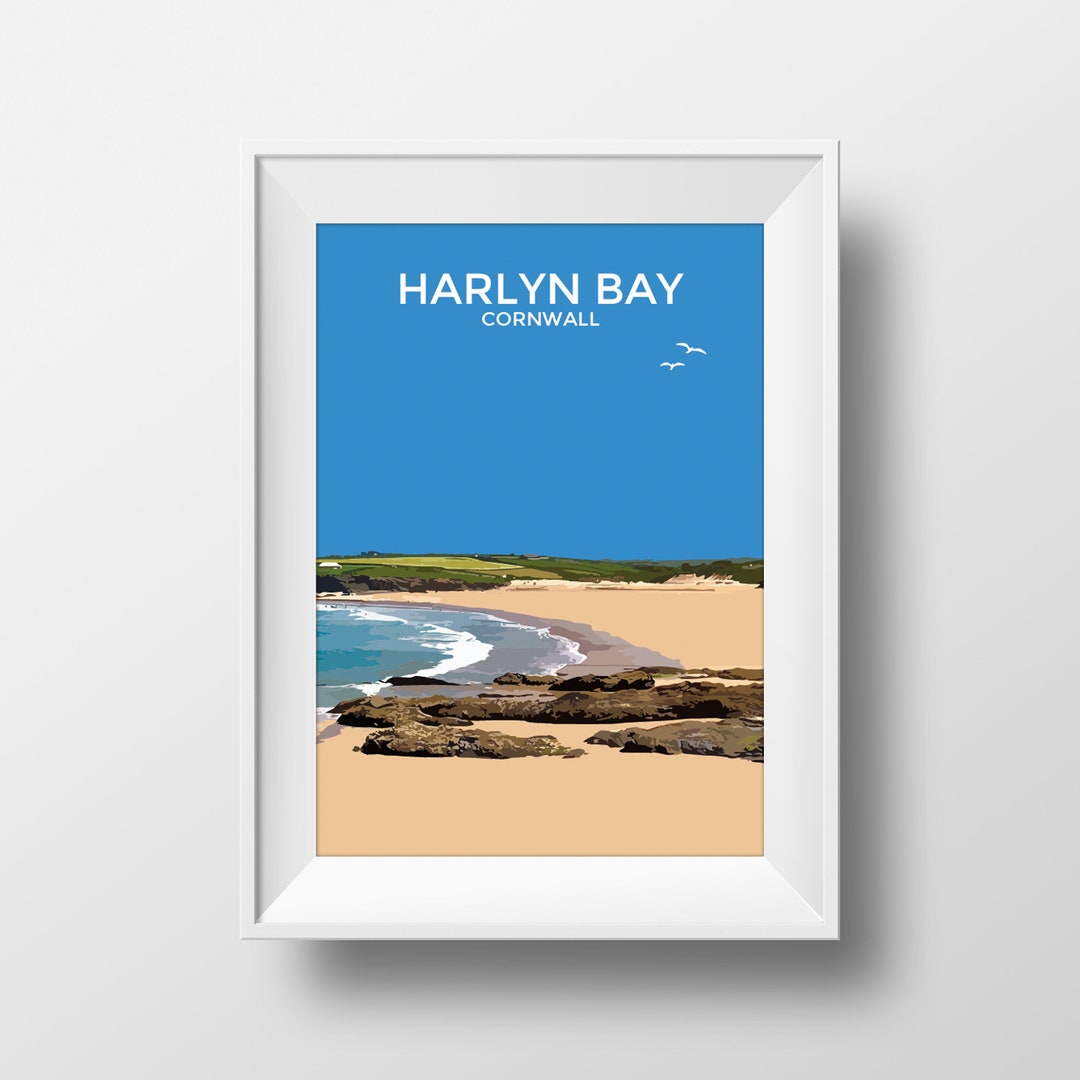 Harlyn Bay Art Print Cornwall Travel Poster Nautical Seaside Coastal ...