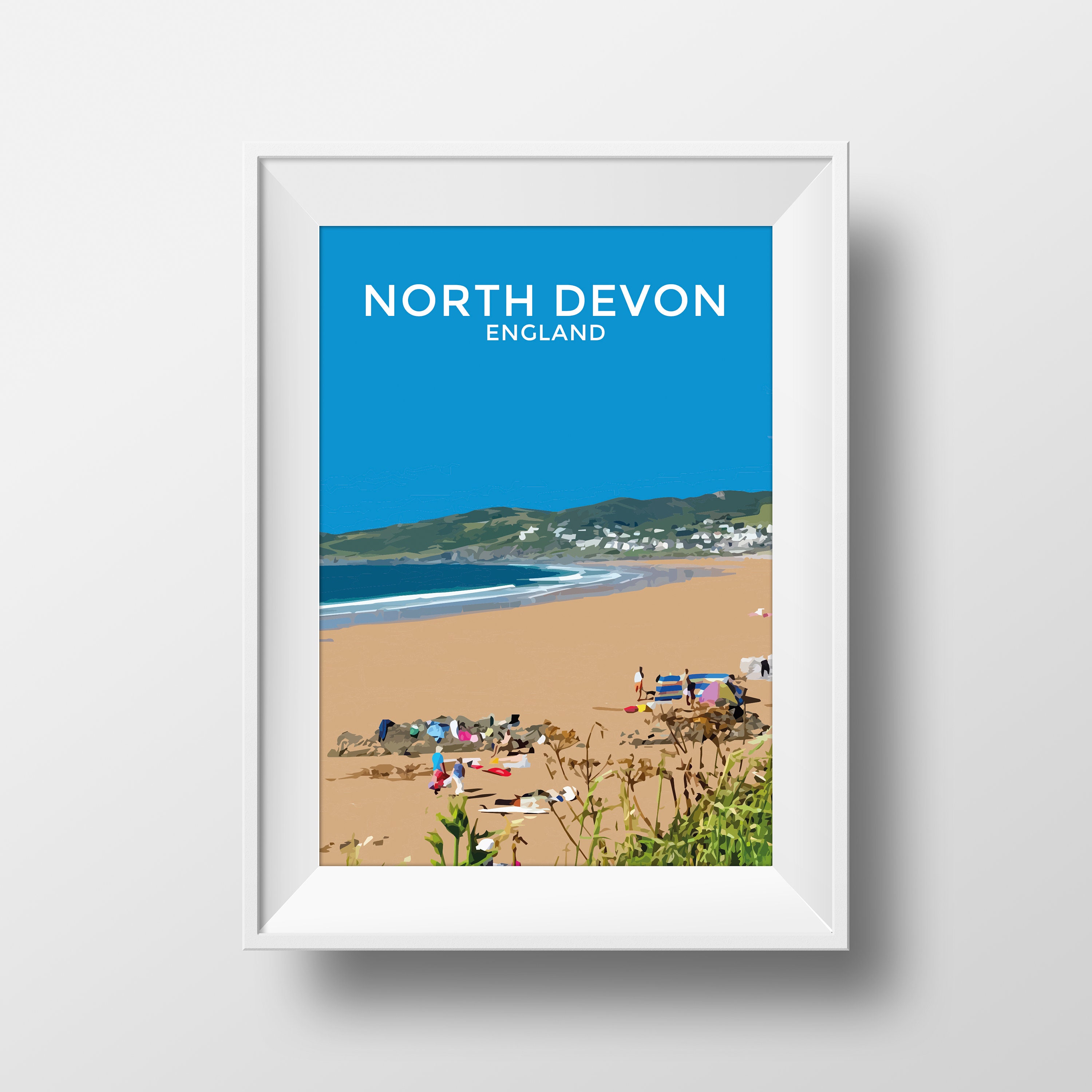 North Devon art print travel poster gift coastal illustration wall art ...