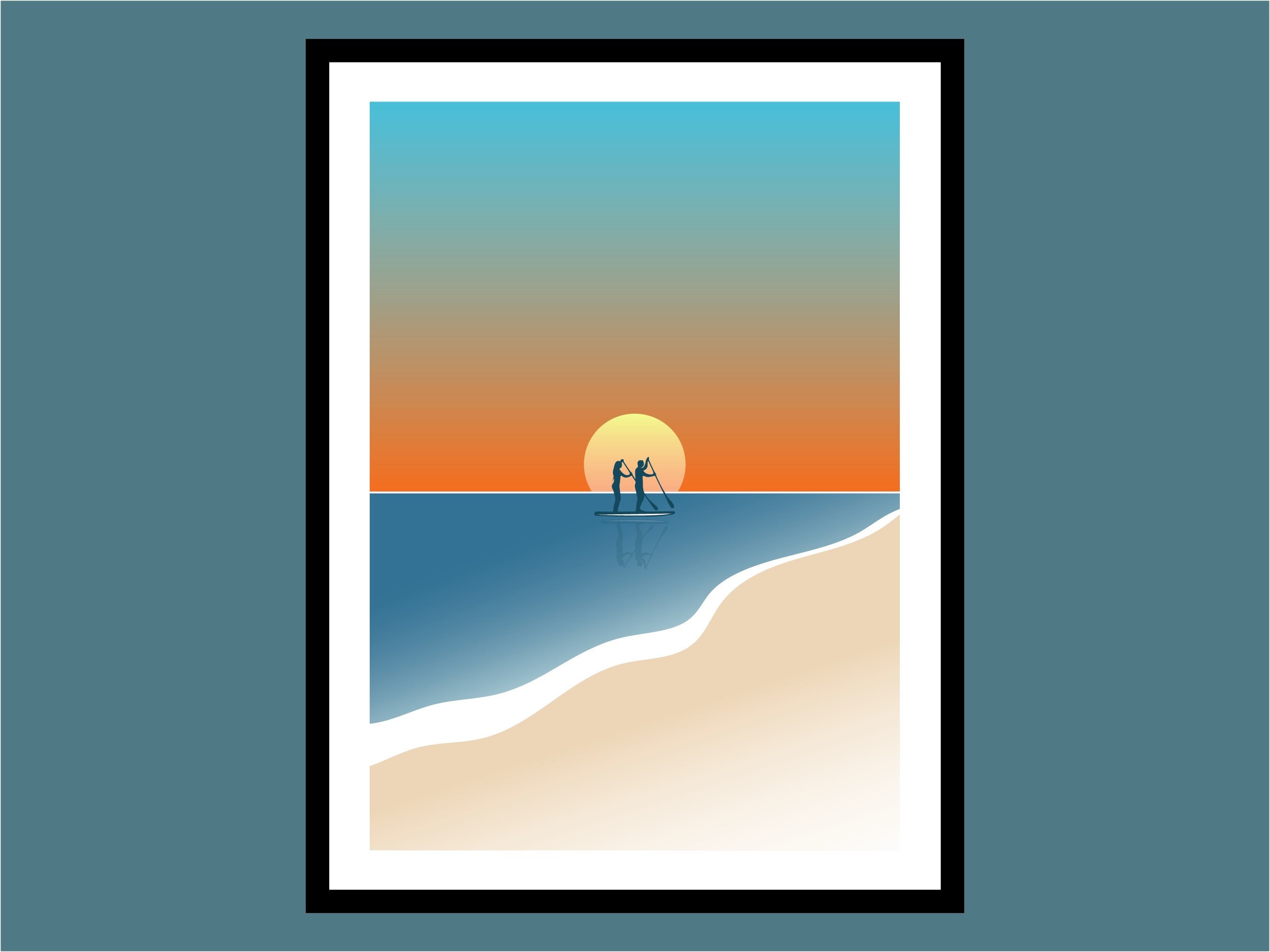 Printable Paddle Boarding Couple Art Print Downloadable Art Paddle ...