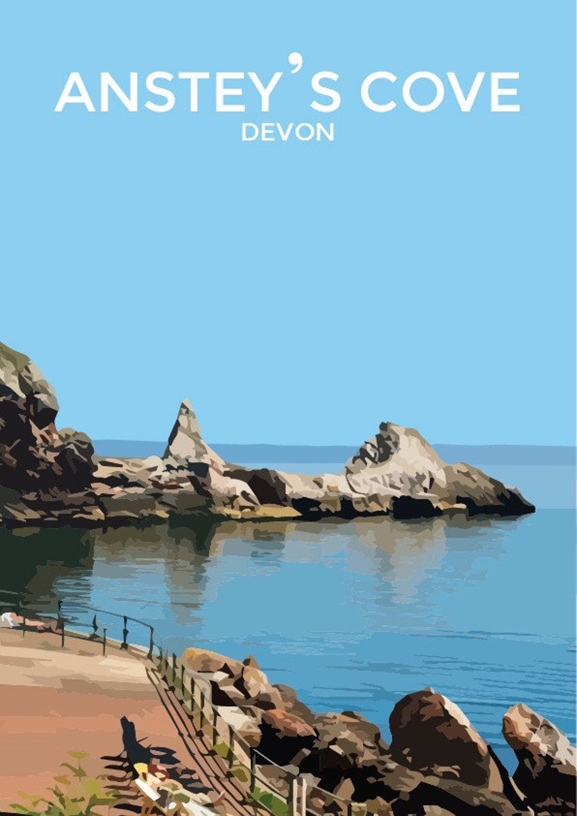 Anstey's Cove Torquay Art Print Devon Travel Poster - Etsy UK