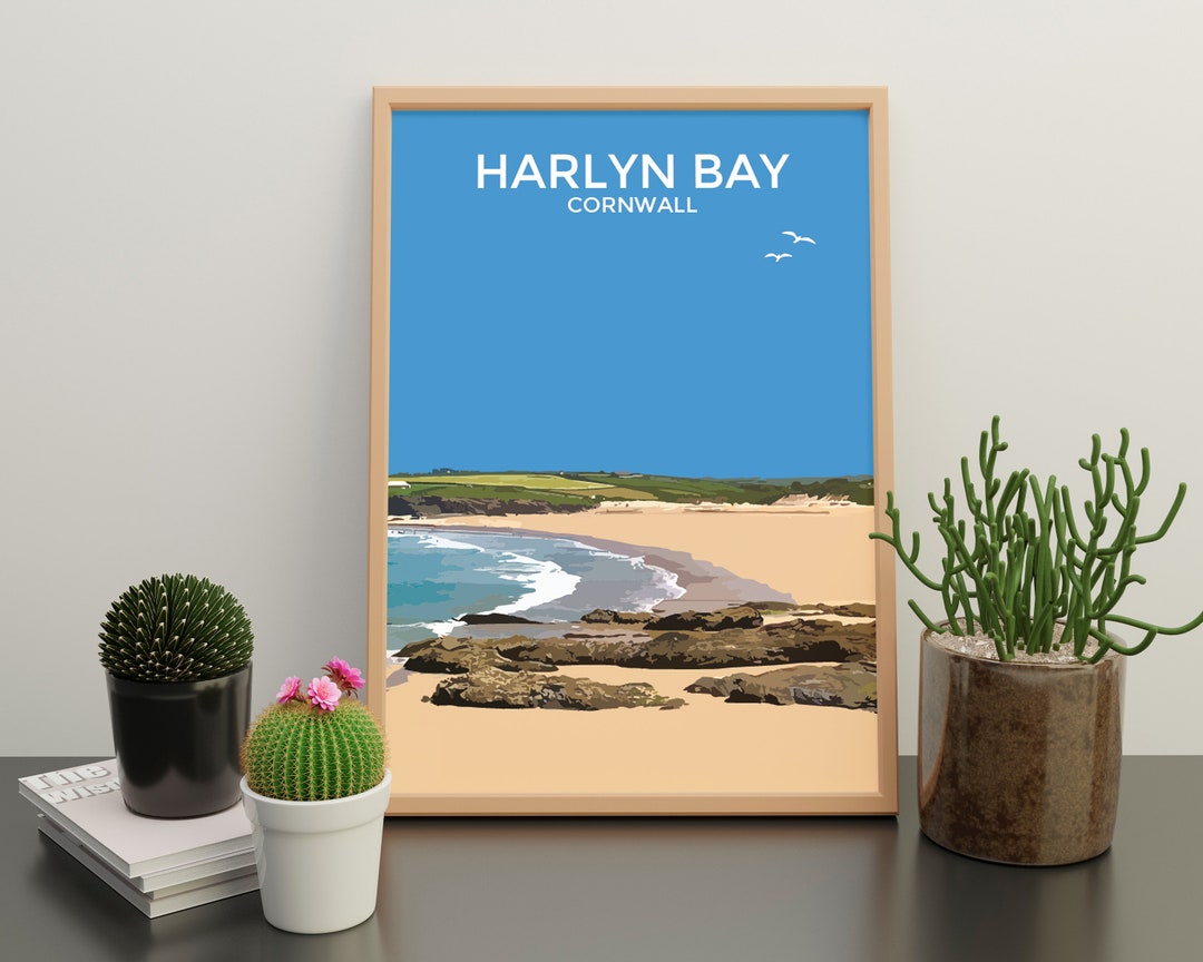 Harlyn Bay Art Print Cornwall Travel Poster Nautical Seaside Coastal ...
