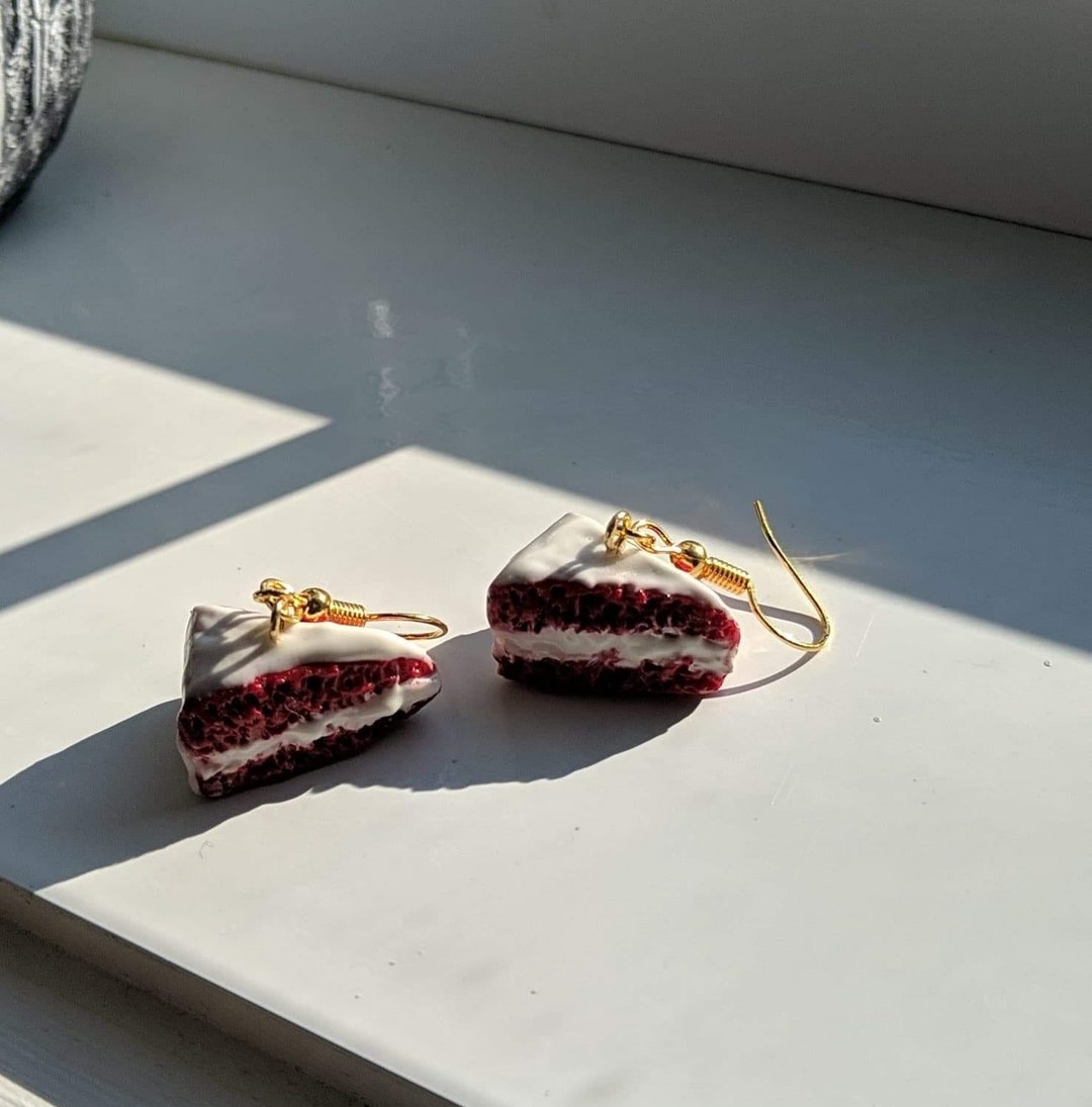 Red Velvet Cake Earrings | Slice Cake Earrings | Food Earrings | for ...
