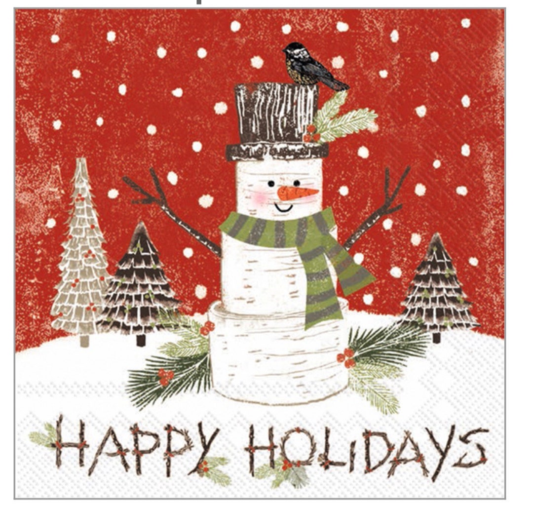 Woody Snowman Napkins, Rustic Christmas Napkins, Winter Decoupage ...